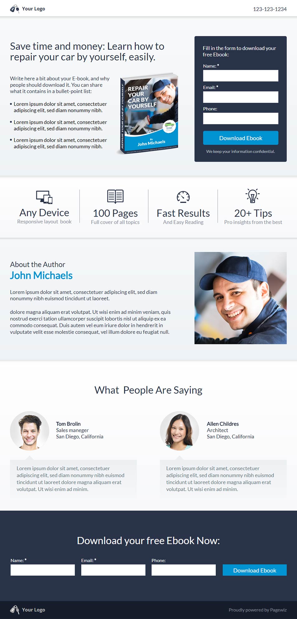 Cars ebook landing page template by Pagewiz