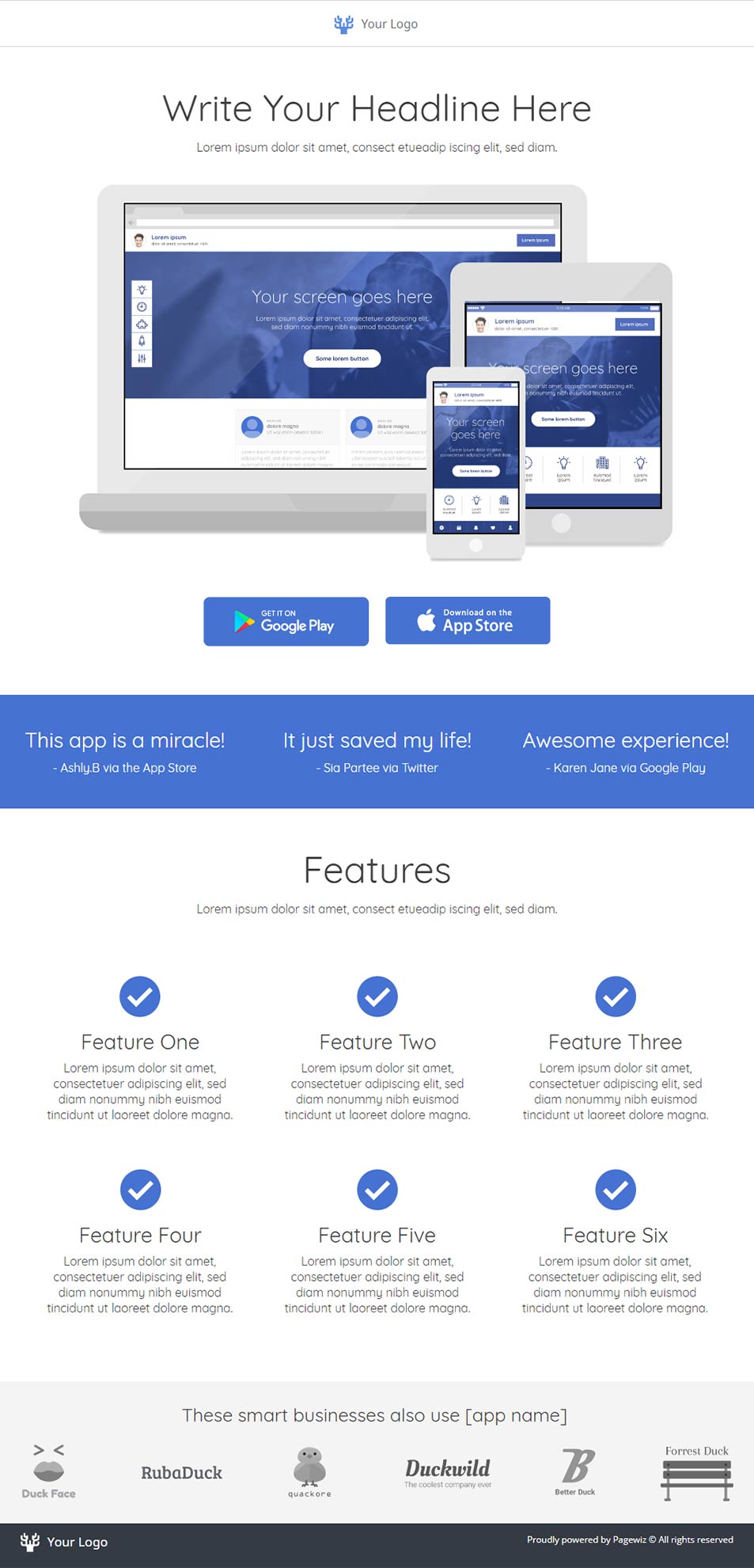 Multi-device app landing page template by Pagewiz